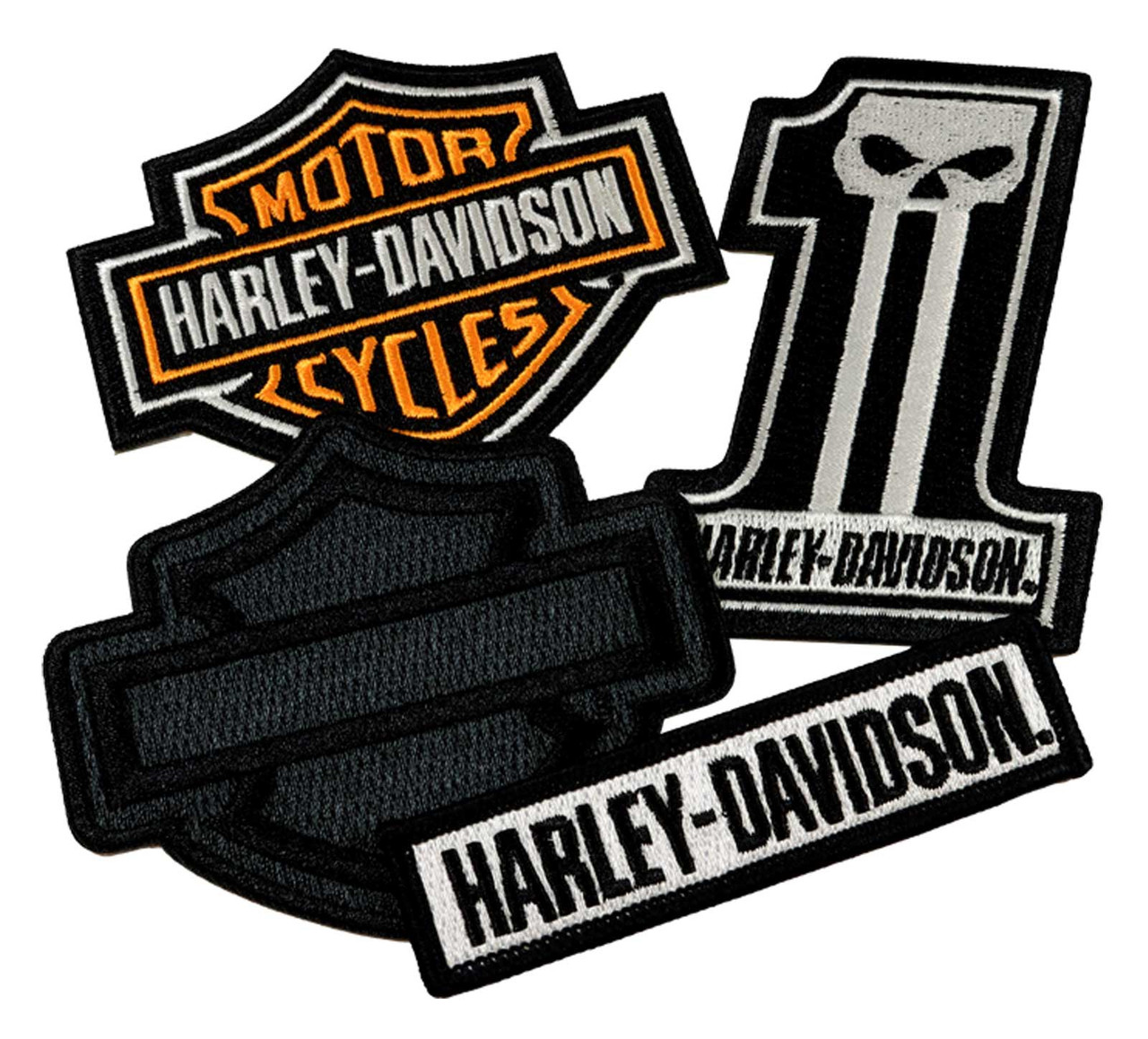 Pack de patchs à coudre avec emblèmes Harley-Davidson Classic HD Logos - Noir/Orange - Léo ...